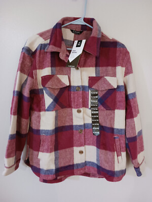 NEW Member's Mark Women's Button Up Plaid Shacket W/ Pockets Pink Plaid ...