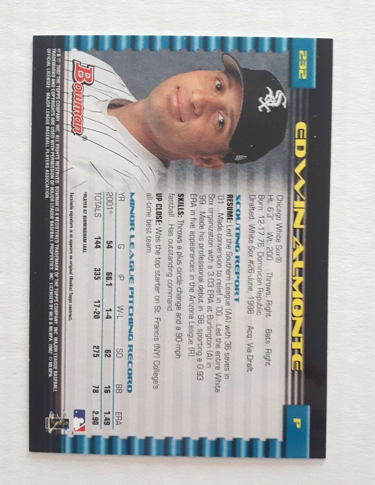 Edwin Almonte 2002 Bowman autographed hand signed Chicago White Sox ...