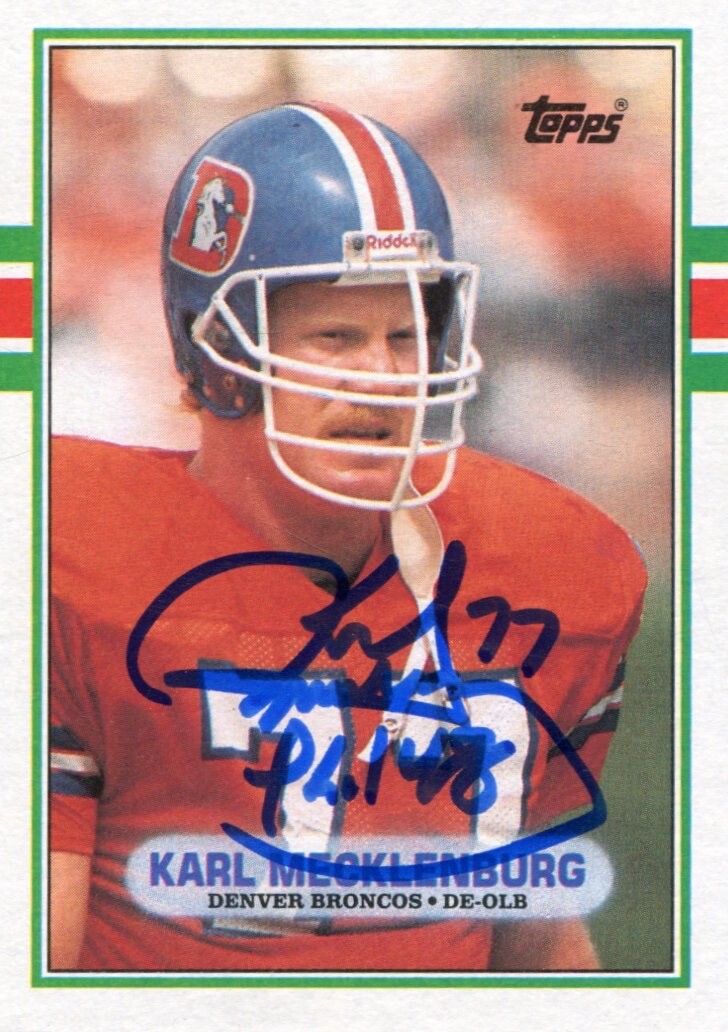 1989 Topps - KARL MECKLENBURG - Hand Signed Autograph - DENVER BRONCOS ...