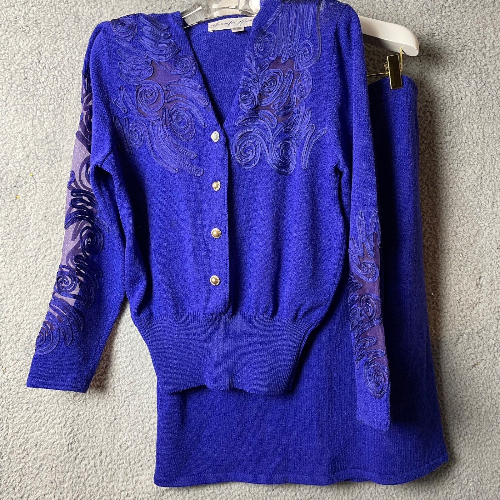 Vintage Jennifer Roberts Purple Wool Sweater Skirt Su… - Gem