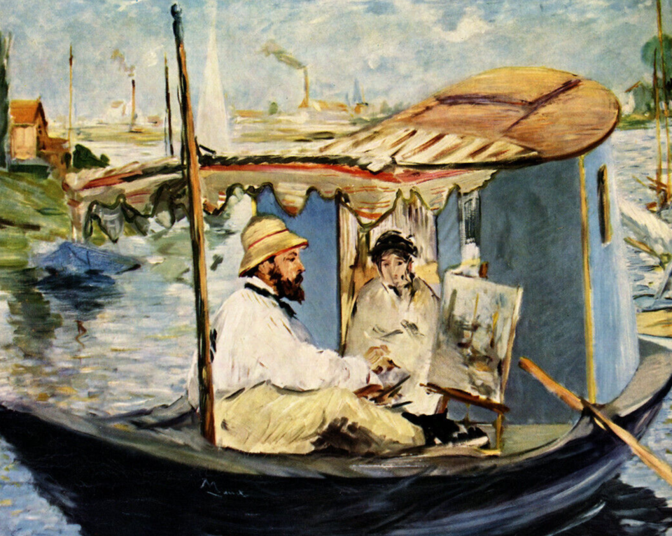 1961 Vintage Print Edouard Manet Monet Painting In Studio Boat 1874 ...
