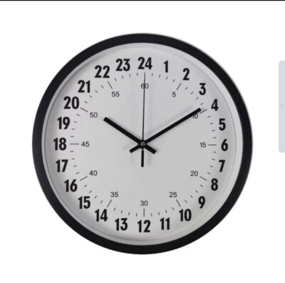 Military style, unusual 24 hour Analogue wall clock, black casing,white ...