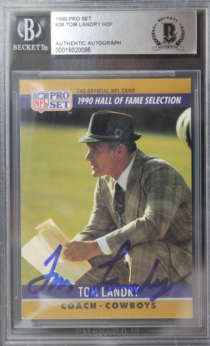 Tom Landry (d.2000) Dallas Cowboys Autograph 1990 Pro Set #28 Signed ...