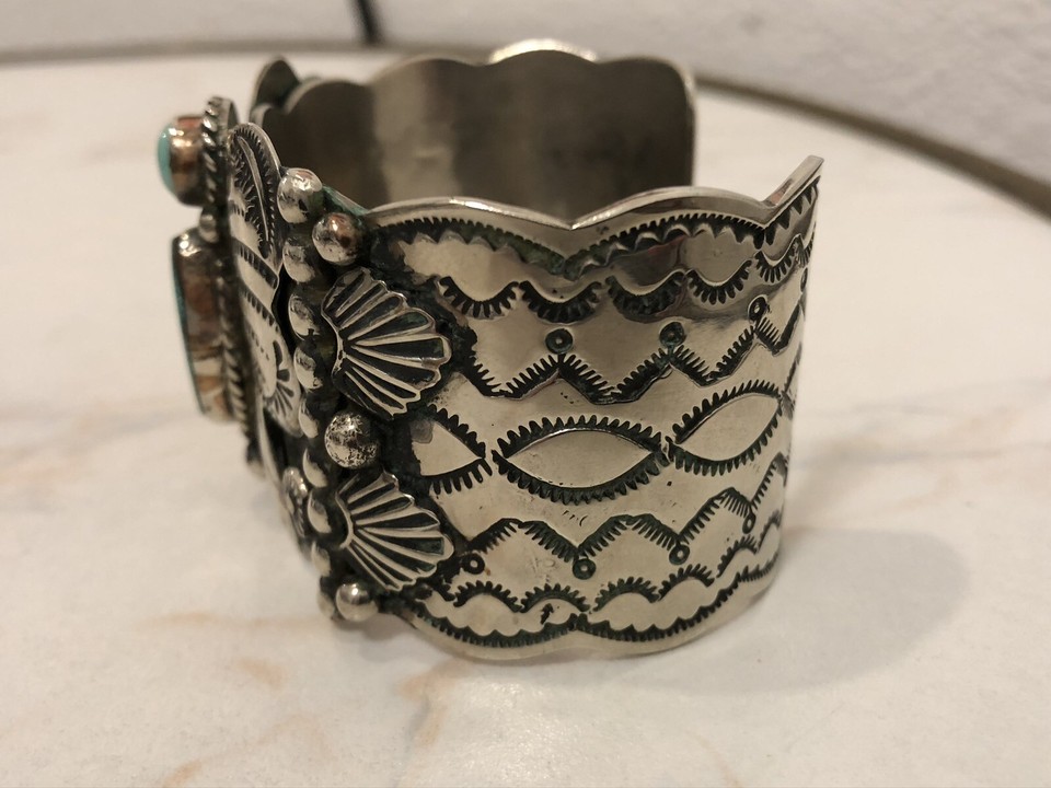 Navajo Large Nickel Silver Butterfly Turquoise Bracelet by Albert ...