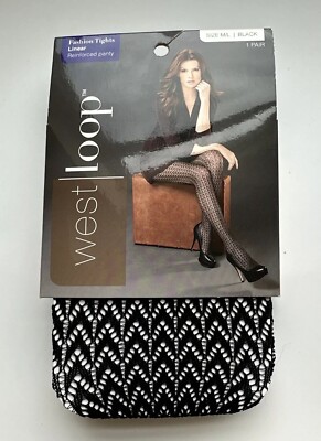 Black Pantyhose Tights Reinforced Panty Chevron Pattern West Loop Women ...