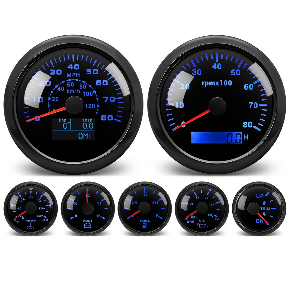 7 Gauge Set with Sensor 85mm Black GPS Speedometer 80MPH Tacho 8000RPM ...