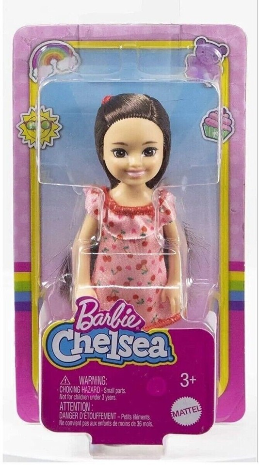 Barbie Chelsea & Friends Brunette Doll With Pink Ruffled Cherry Dress ...