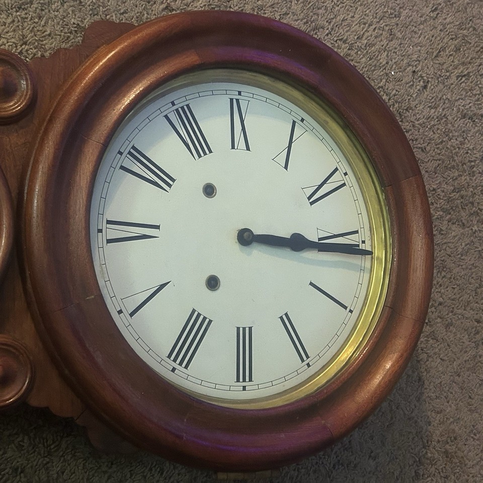 Antique Ingraham Attributed Round Top Wall Clock 8 Day Mechanical Gong ...