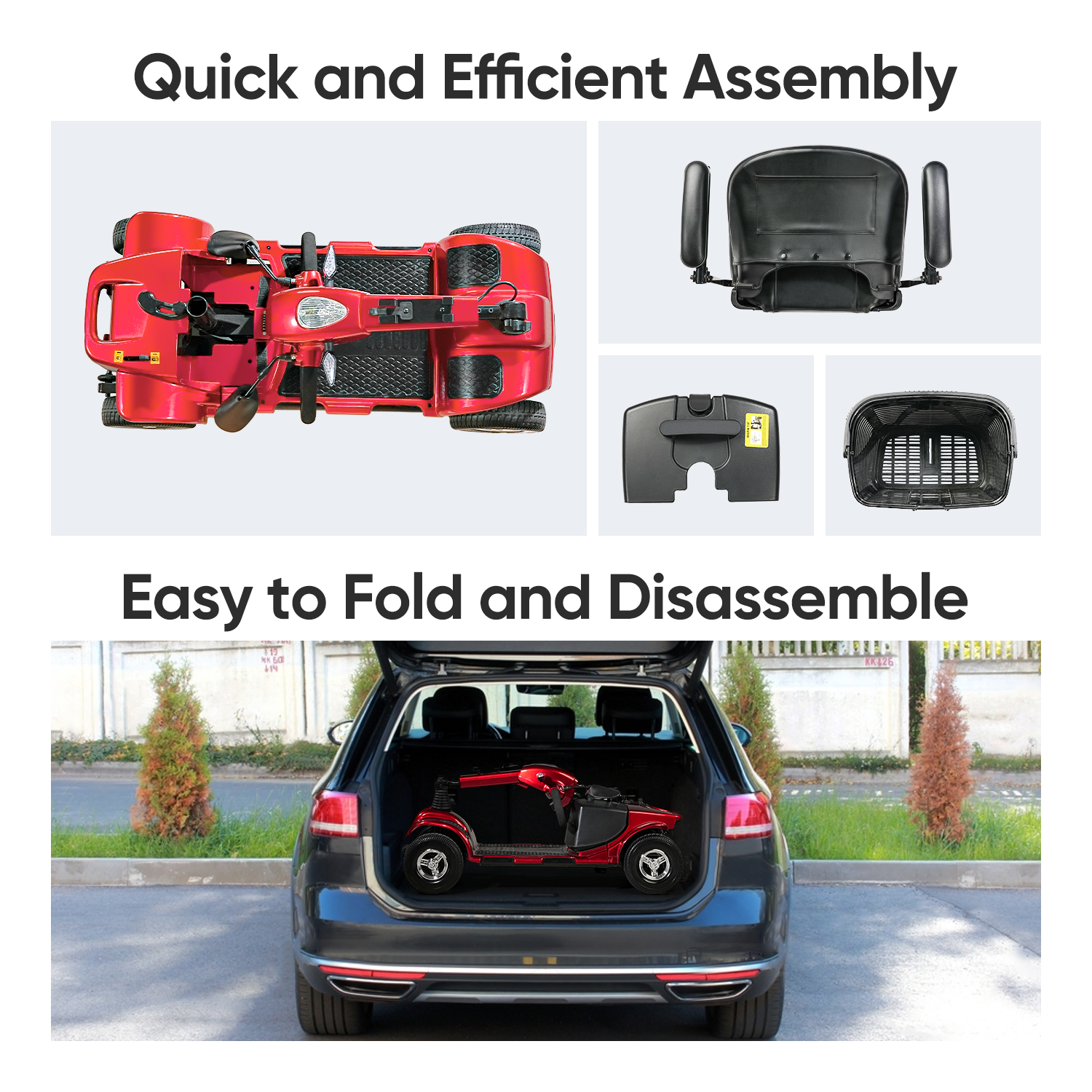 4 Wheels Mobility Scooters Power Wheel Chair Electric Device Compact ...