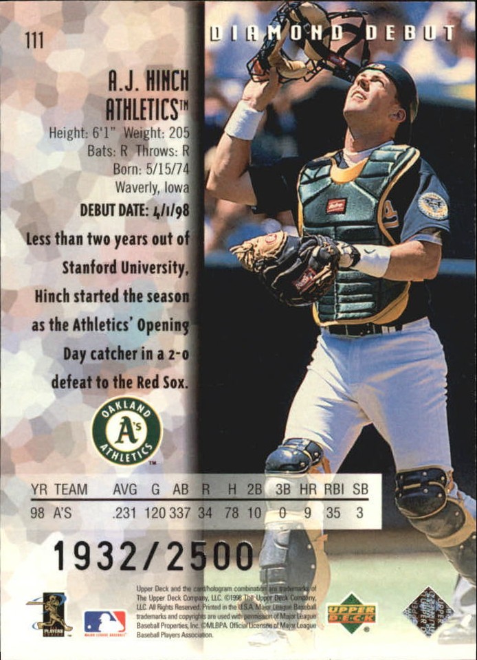 1999 (ATHLETICS) Black Diamond Double #111 A.J. Hinch DD/2500 | eBay