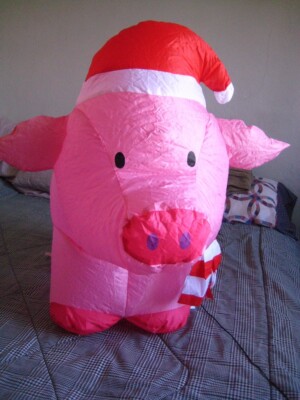 Holiday Time Lighted Airblown Inflatable PIG Christmas Decor 3 ft. wide ...