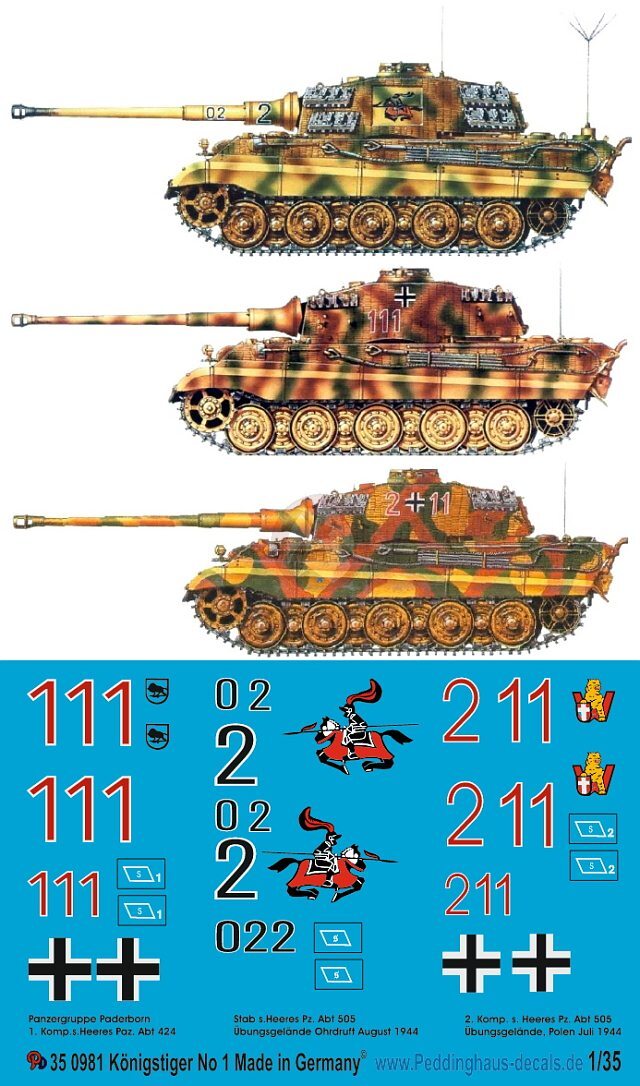 Peddinghaus 1/35 Tiger II (King Tiger) Tank Markings WWII No.1 (3 tanks ...