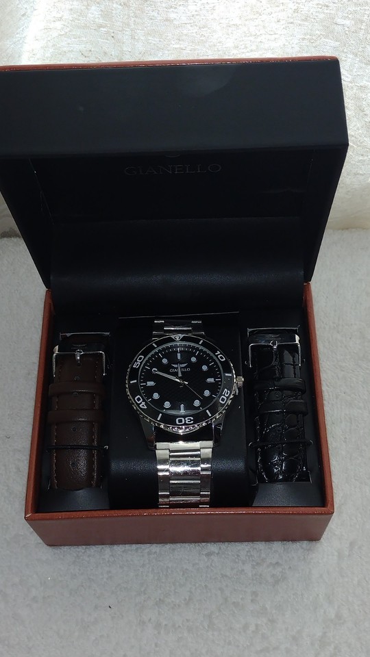 GIANELLO MEN'S WATCH GIANELLO REGAL SILVER INTERCHANGEABLE 3 STRAP ...