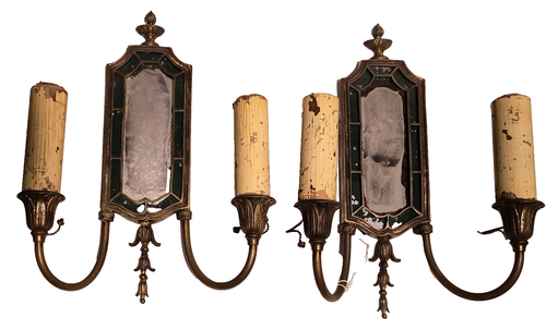 Pair 2-Arm Classical Adamesque Mirrored Antique Wall Lights Sconces ...