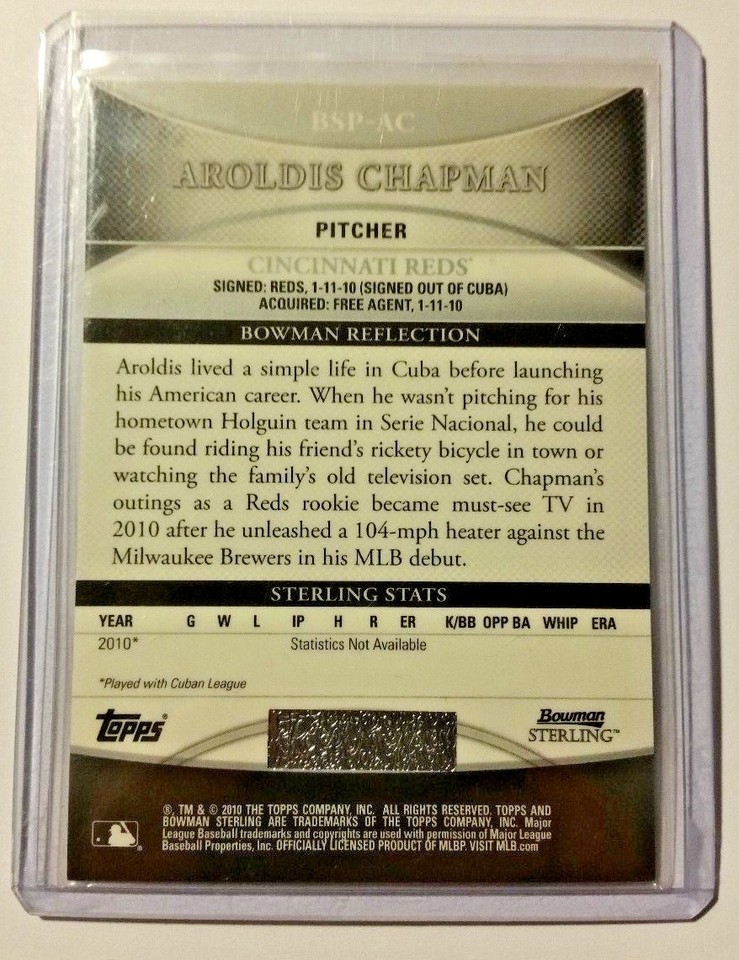 Aroldis Chapman - 2010 Bowman Sterling Autographed BSP-AC card ...