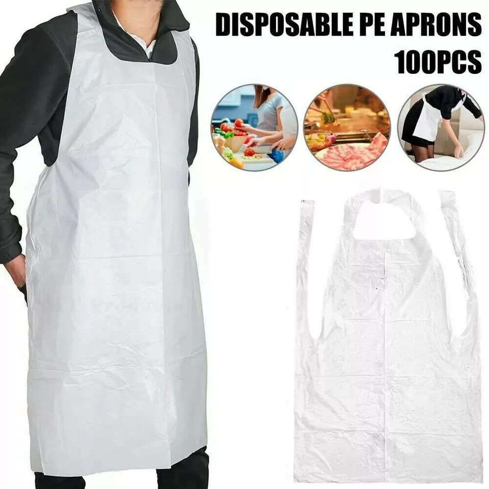 Disposable Aprons White Plastic PPE Food Catering kitchen Medical ...