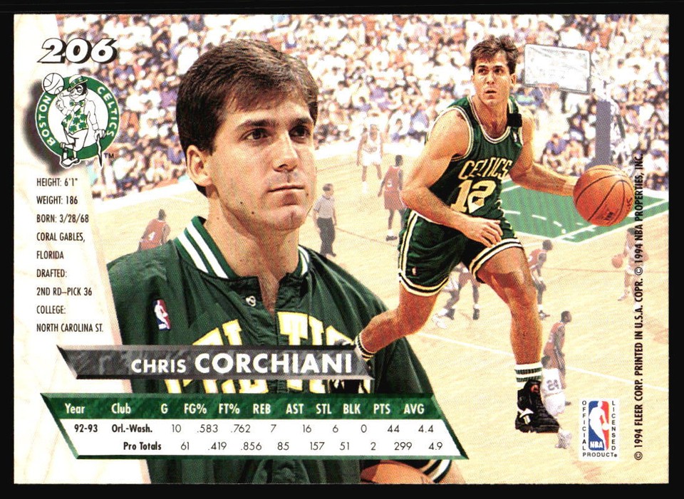 1993 Ultra Chris Corchiani #206 Boston Celtics | eBay
