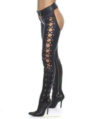 Women's Black Leather Chaps - Real Leather Laced Up Chaps for Riding ...