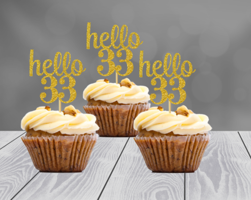 33rd Birthday Decoration Glitter Cupcake Toppers (SET of 12) 20 Colors ...