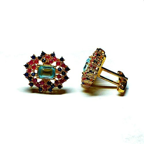 Natural Blue Topaz & Ruby Sapphire Gemstones 925 Silver Gold Plated ...