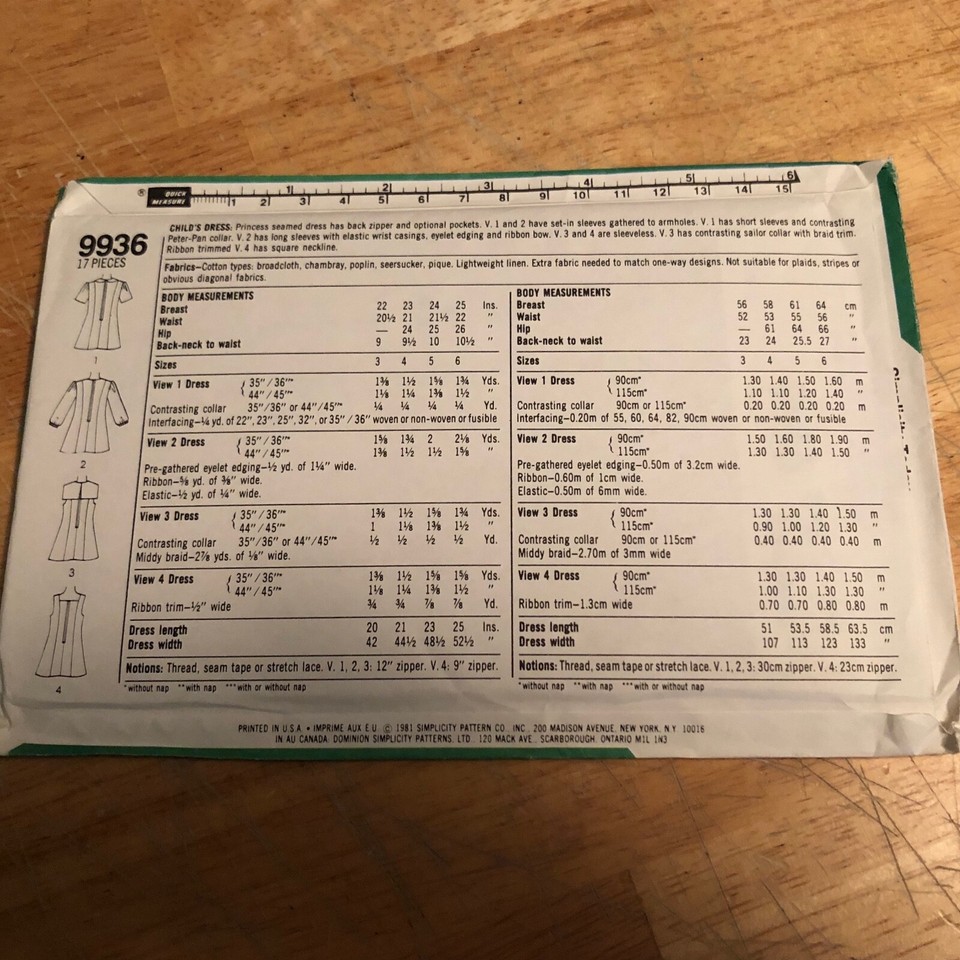 🌸 1981 SIMPLICITY #9936 - GIRLS ( 4 STYLE ) PRINCESS SEAM DRESS PATTERN ...