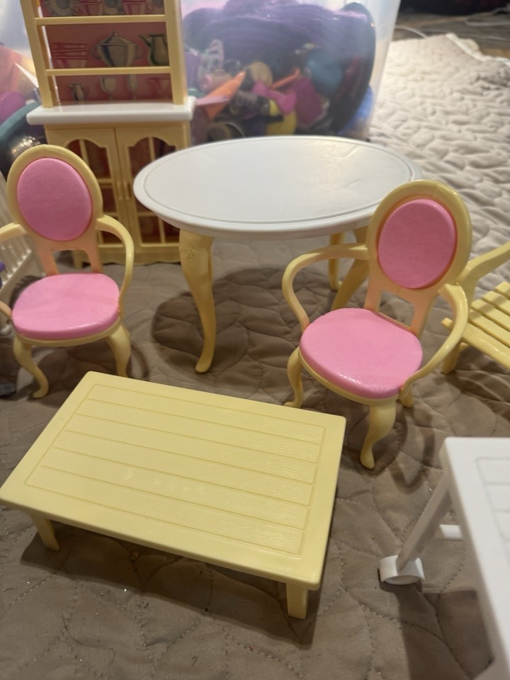 Barbie Dining Room Playset Hutch Table Chairs Tea Cart Outdoor Table | eBay