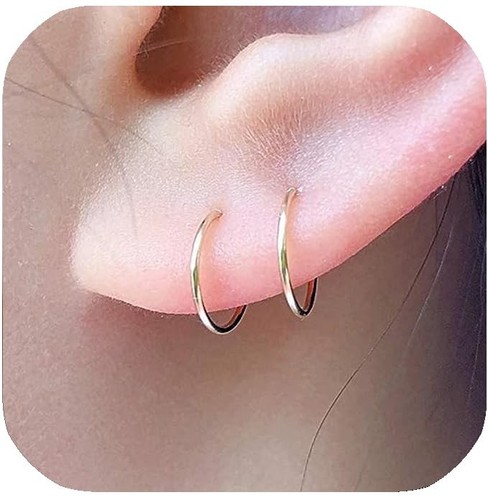 14k Gold Filled Small Hoop Earring for Women Girls, 8mm Tiny Thin | eBay