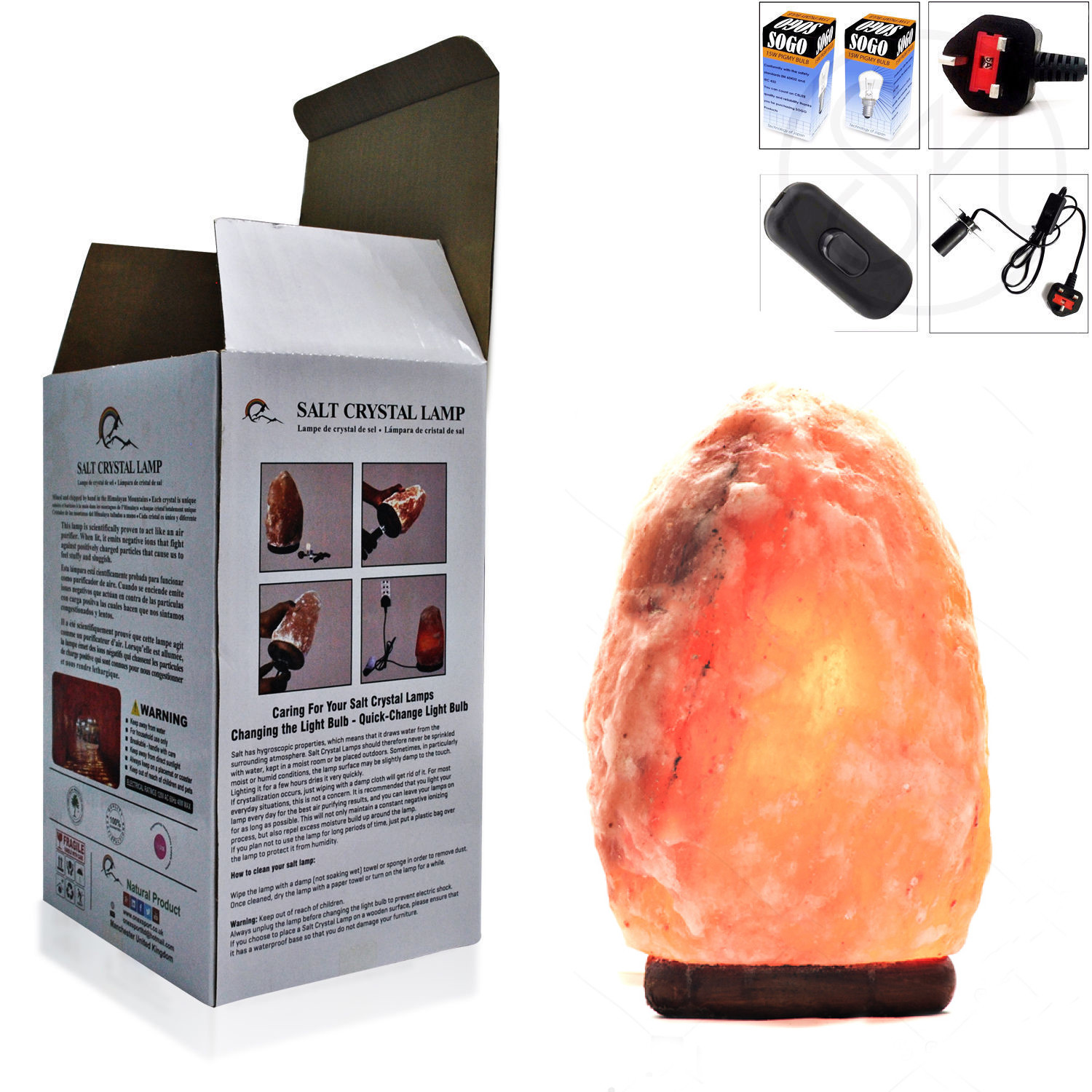 100% Himalayan Salt Lamp Crystal Pink Salt Lamp Authentic Healing Extra ...