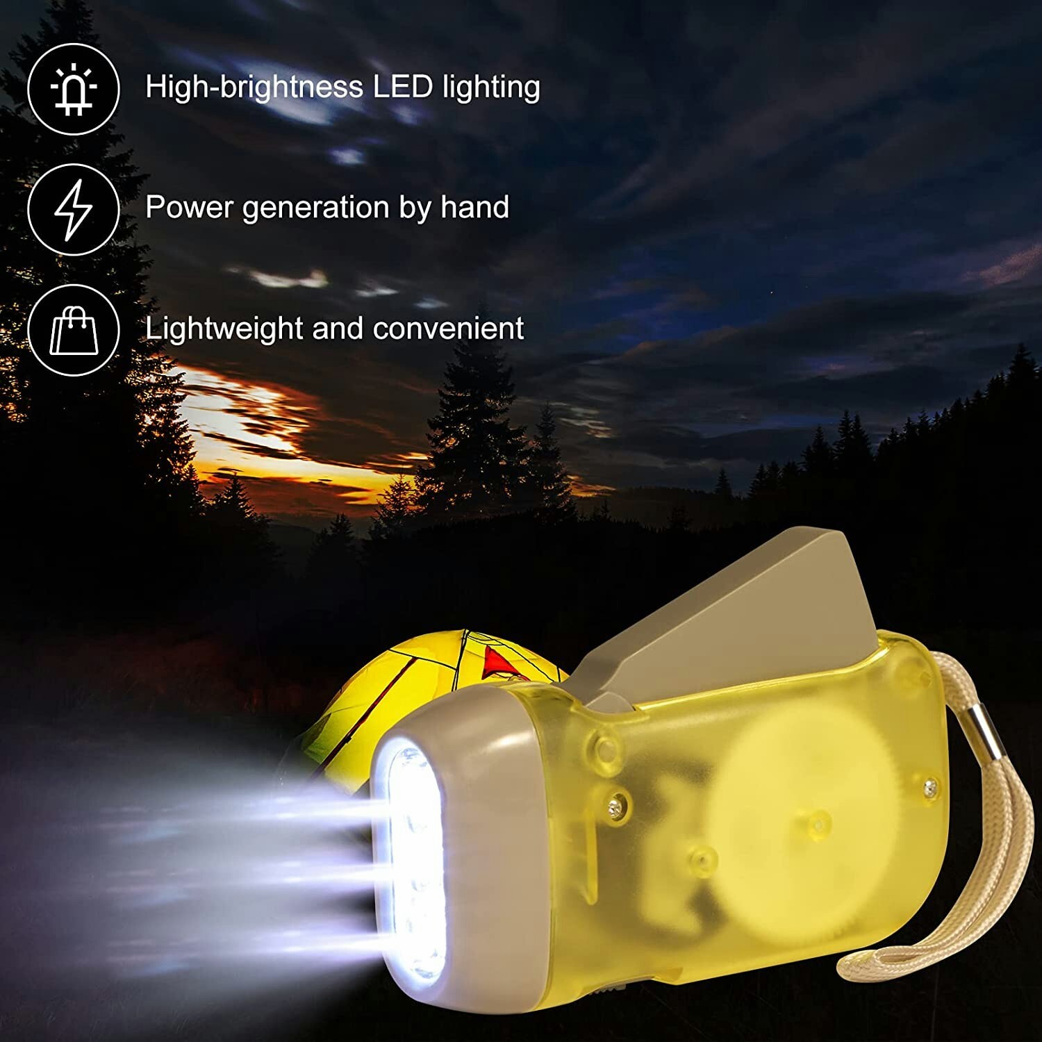 3 LED Wind Up Flashlight Torch Lights Dynamo Crank Hand Press Camping ...