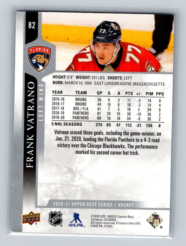 2020-21 Upper Deck #82 Frank Vatrano Florida Panthers | eBay