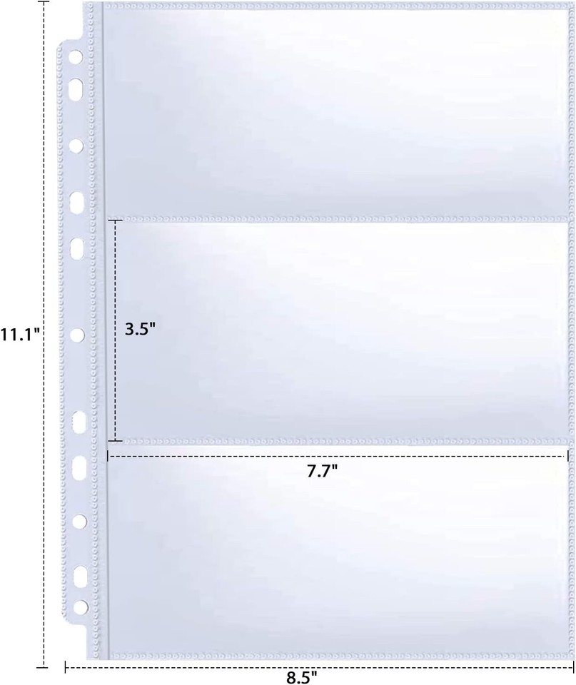 100 Sheets Currency Pages 3‑Pocket Sleeves – Archival Quality for Paper ...