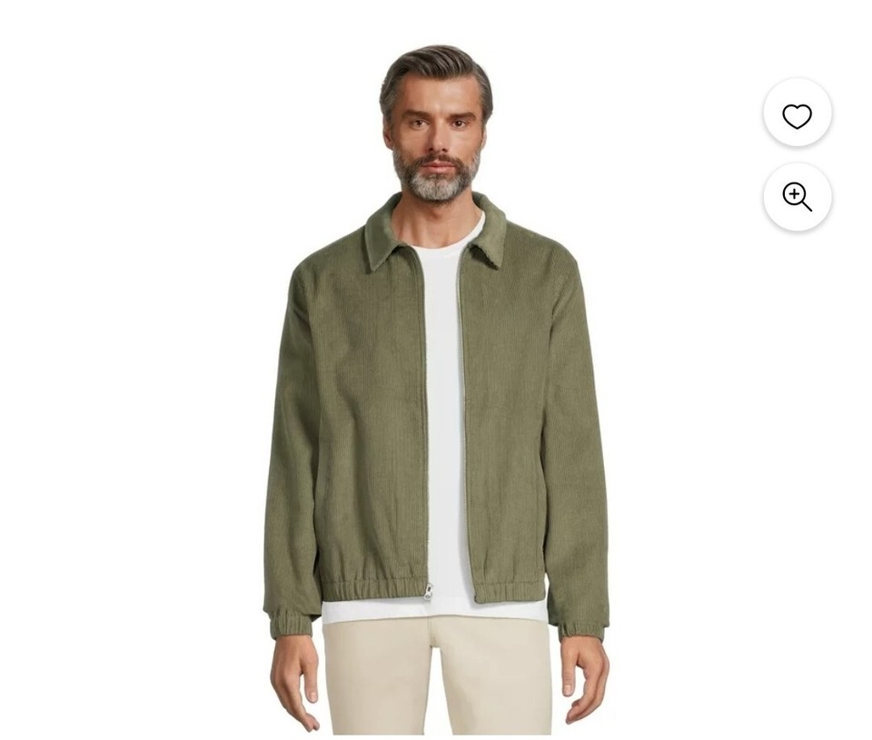 Men's Corduroy Zip Front Jacket With Side Pockets XL George Sage Green ...