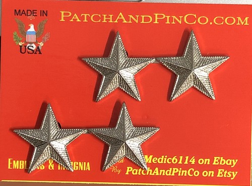 2 star 1" CORRUGATED Silver Pair Collar Pin Rank Insignia Police Chief ...