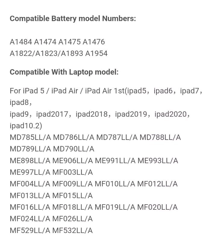 Battery For iPad 5th 6th 7th Gen A1474 A1475 A1476 A1822 A1823 A1893 ...