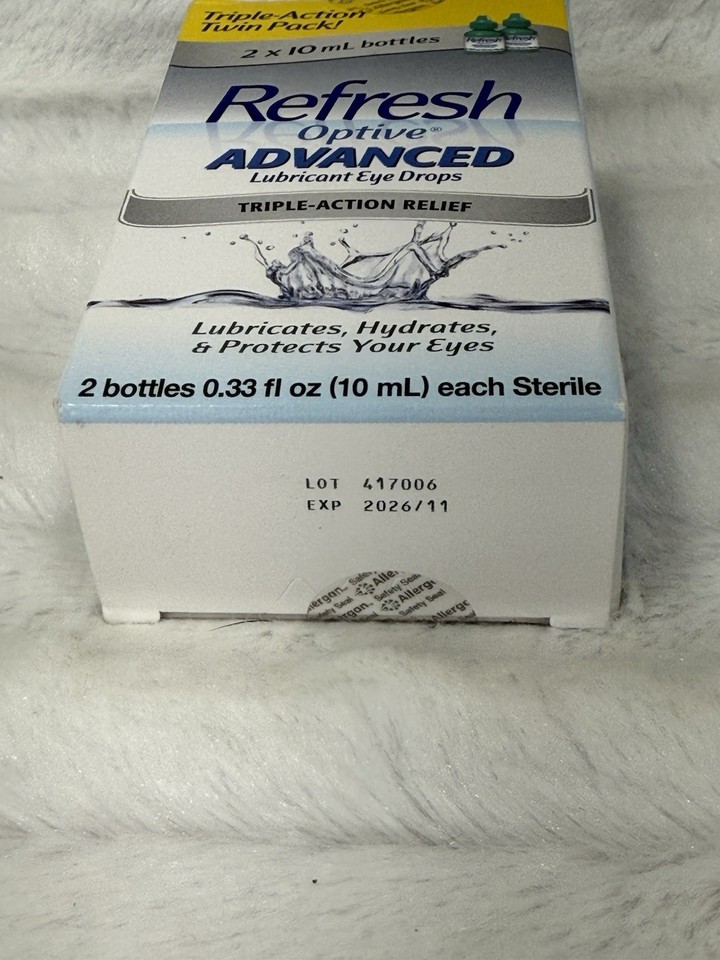 REFRESH OPTIVE ADVANCED EYE DROPS - TWIN PACK - 2 x 10ML BOTTLES Sealed ...