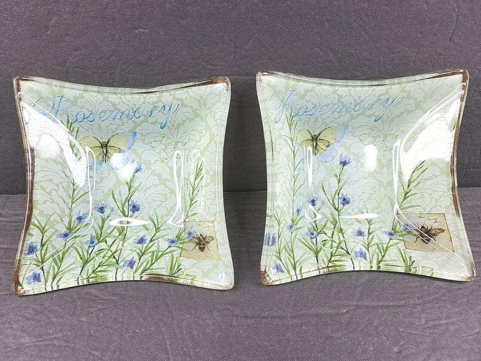 8 Prima Design Herbs Insects Glass Candy Bowl Trinket Square Dishes ...