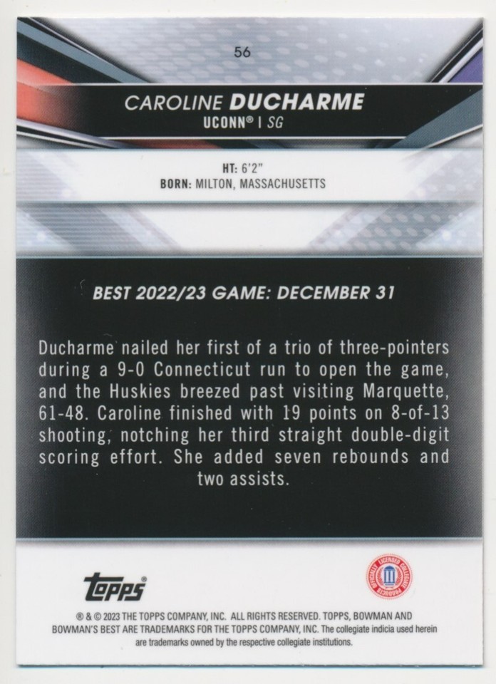 #56 CAROLINE DUCHARME 2022-23 Bowman University Best RC UCONN | eBay