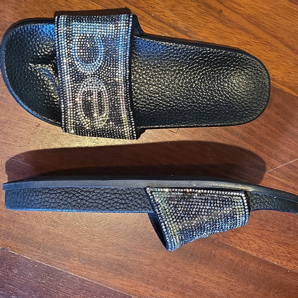 Bebe Kids Girls Slides Flip Flops Sandals Black Glitter Size 5 | eBay