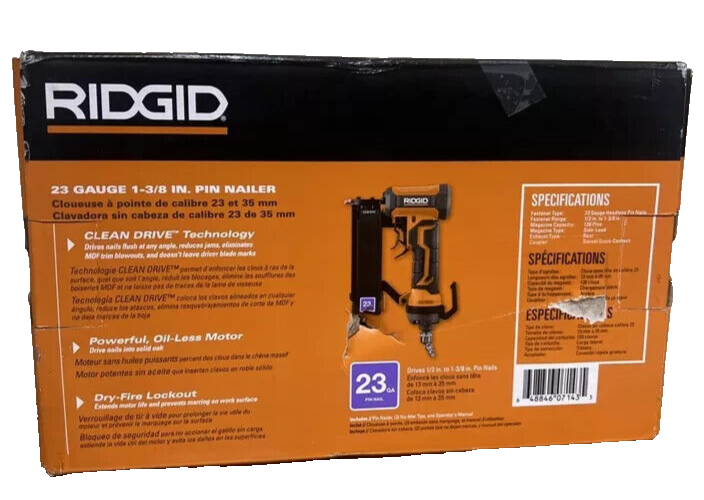 RIDGID R138HPF 23 Gauge 1 -3/8 Headless Pin Nailer with Dry-Fire ...