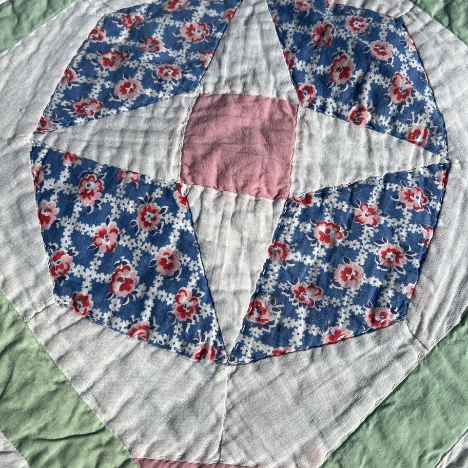Vintage Hand Sewn Patchwork Quilt 77” X 65” Green, Multi Color. | eBay