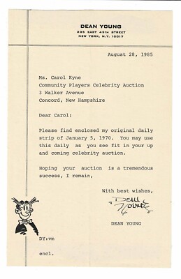 1985 LETTER SIGNED by Cartoonist DEAN YOUNG - Head writer of BLONDIE ...