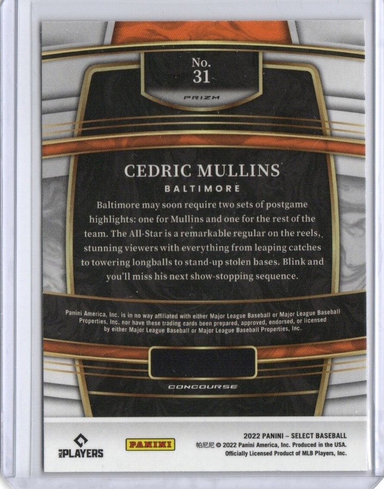 2022 Panini Select Cedric Mullins Red Disco Prizm #31 - Baltimore ...