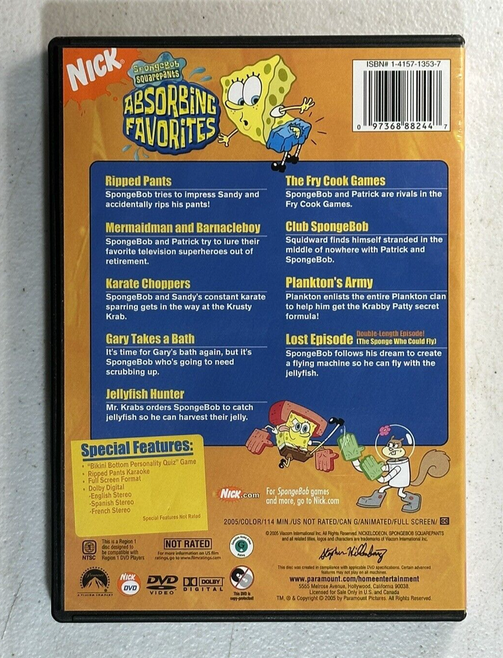 SpongeBob Squarepants: Absorbing Favorites (DVD, 2005) Nickelodeon ...