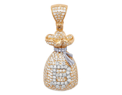 Money Bag Bitcoin 1.3CT Real Diamond Pendant 14K Yellow-White Gold 1.4 ...