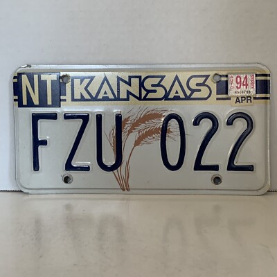 1994 Kansas License Plate FZU 022 Norton County NT Collector Man Cave ...