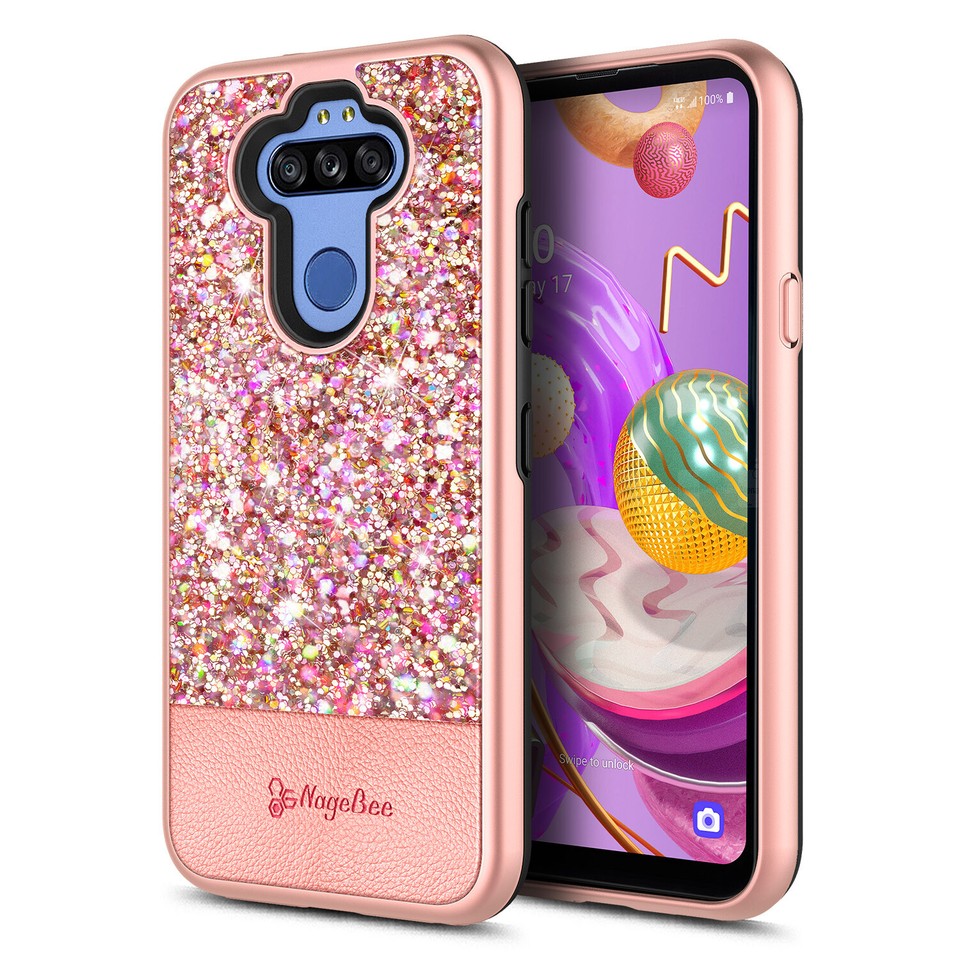 For LG Tribute Monarch Case Glitter Bling Phone Cover + Tempered Glass ...