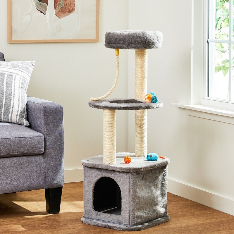 4-Level Cat Tree Tower W/ Sisal Scratching Post Condo Plush Hideaway ...