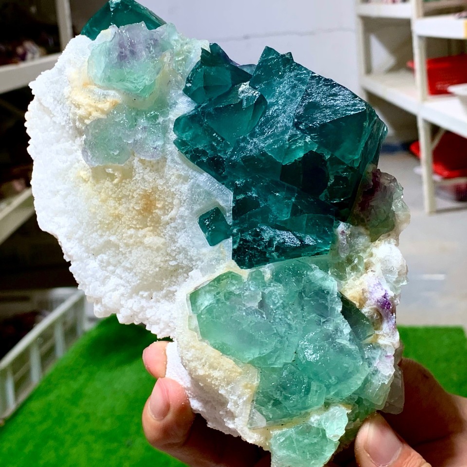 2.99LB Rare Green Purple cubic fluorite mineral crystal sample/Zhejiang ...