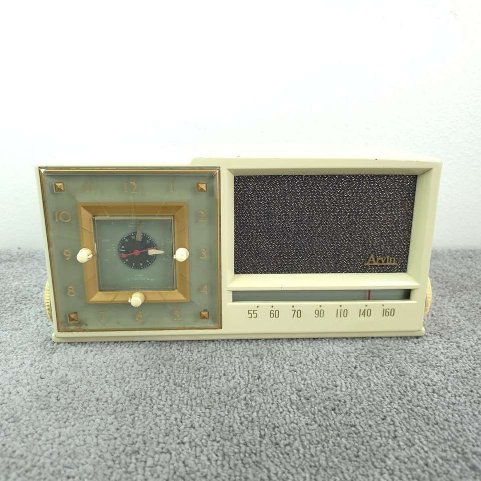 Arvin 657T Tube Radio Clock AM Telechron Tabletop White Vintage 1950's ...