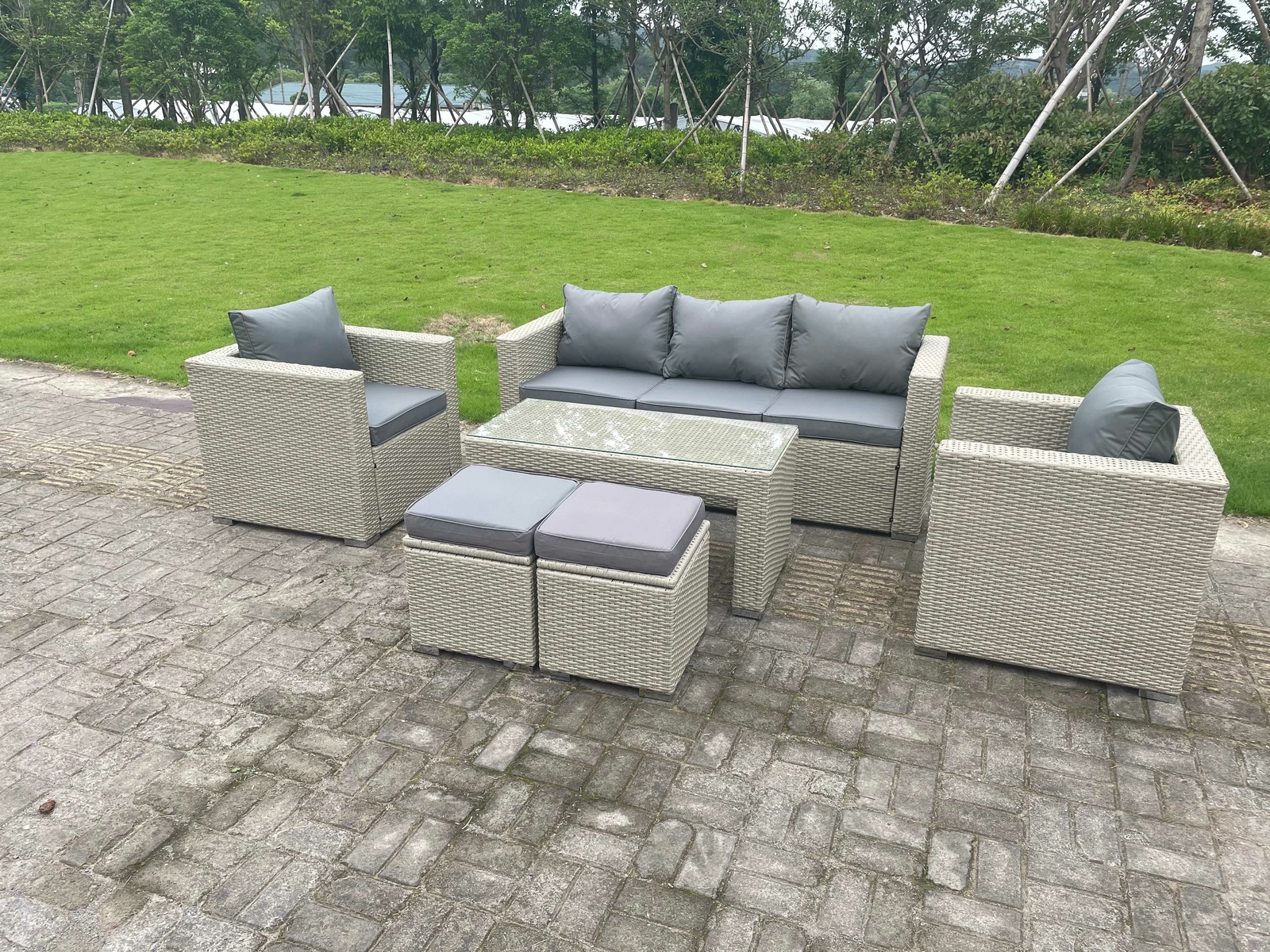 Fimous 4 Color Rattan Garden Furniture Sofa Set Outdoor Patio Coffee ...